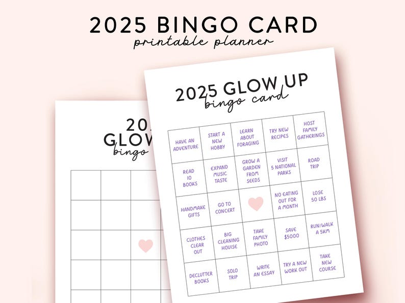 2025 Glow up Bingo Card Printable, 2025 Bingo Card, New Year's ...