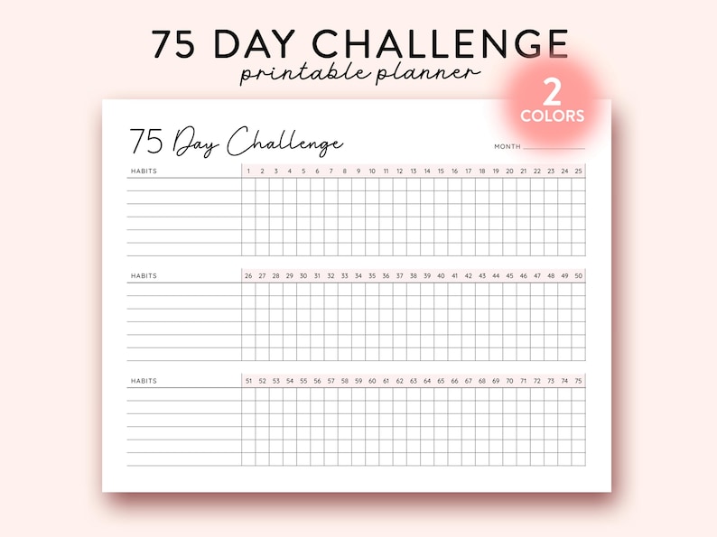 75 Day Challenge Printable Landscape, Daily 75 Day Challenge Journal ...