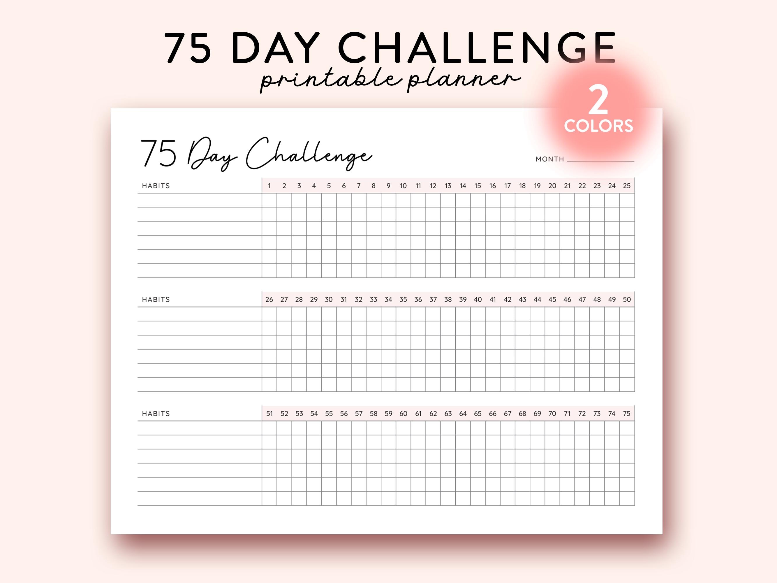 75 Day Challenge Printable Landscape, Daily 75 Day Challenge Journal ...