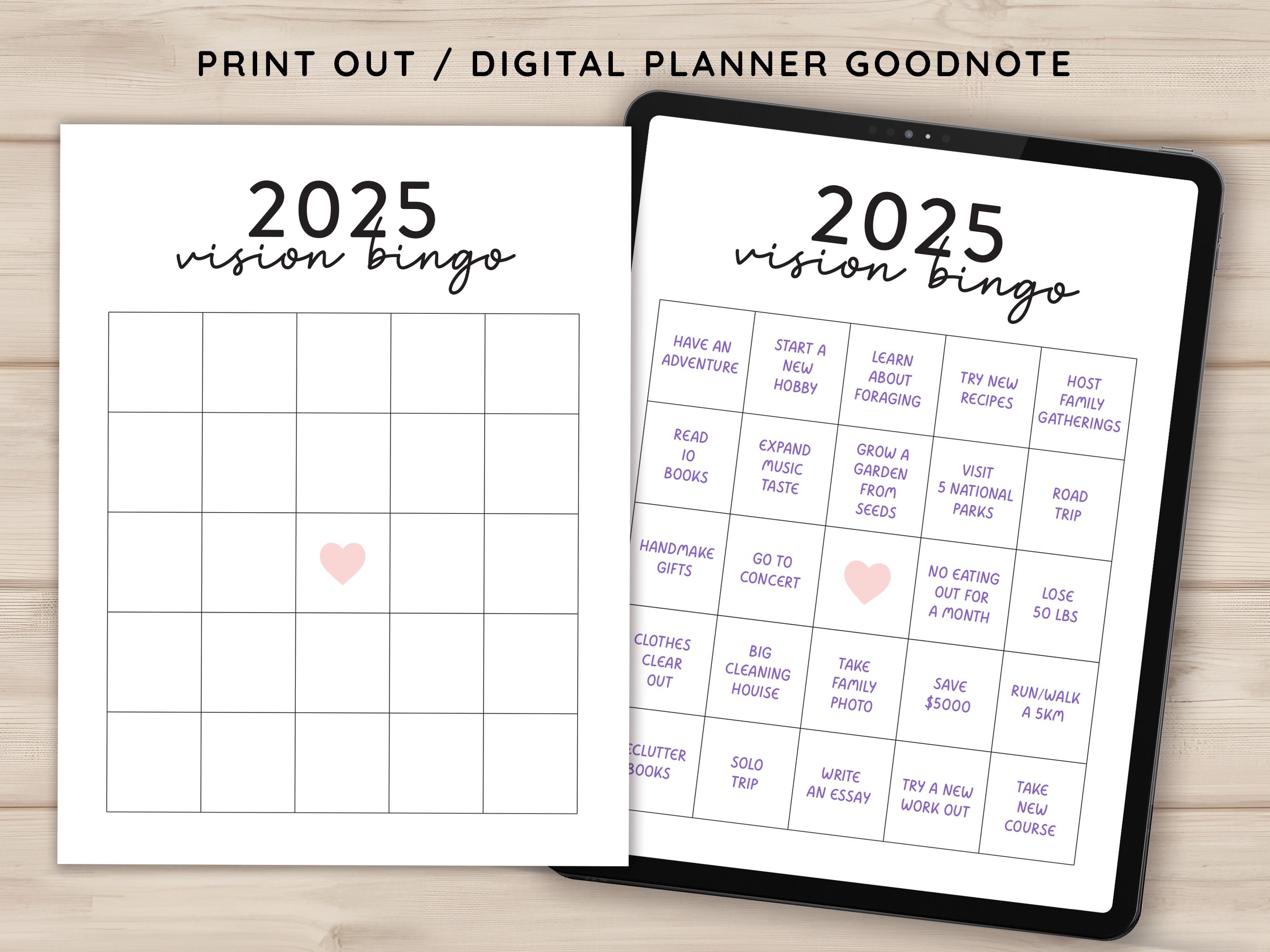 2025 Vision Bingo Card, 2025 Glow up Bingo Printable, New Year's ...