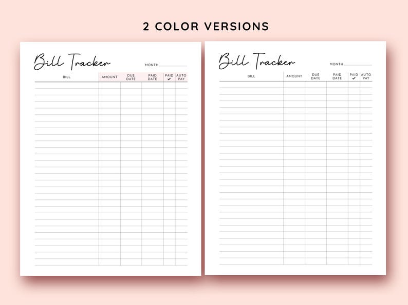 Monthly Bill Payment Tracker Printable, Financial Planner Printable ...