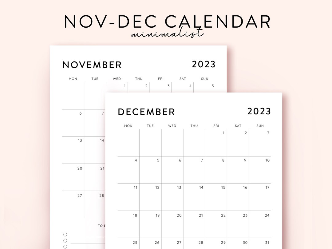 November 2023 Calendar and December 2023 Calendar Printable December ...