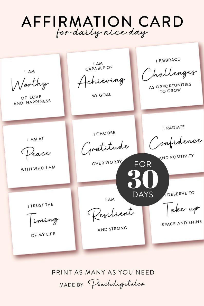 30 Days Affirmation Cards Printable, Vision Board Printables ...