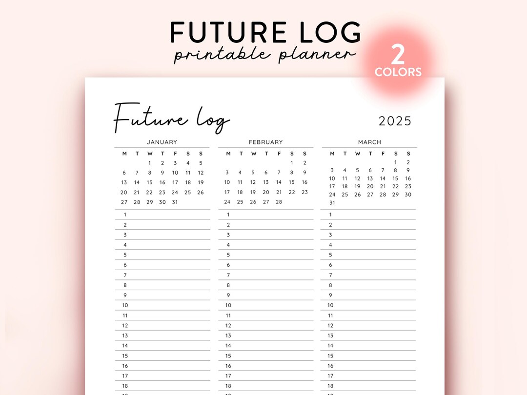 2025 Future Log Printable, Monthly Overview, Yearly Planner, Year at a ...