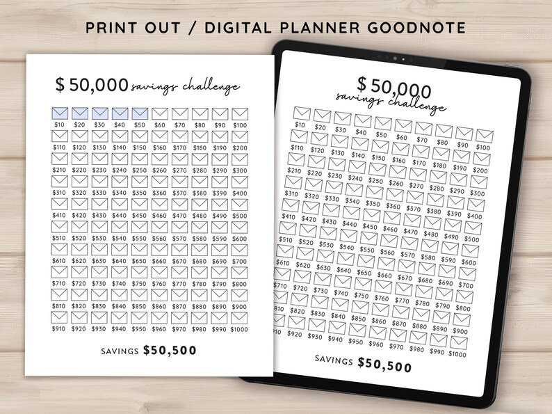 50000 Savings Challenge Printable, 50K Savings Challenge, 100 Envelope ...