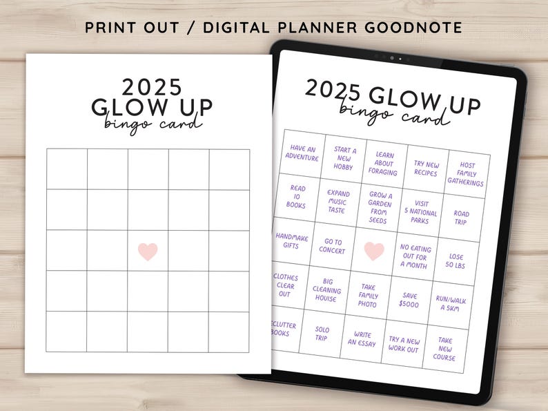 2025 Glow up Bingo Card Printable, 2025 Bingo Card, New Year's ...