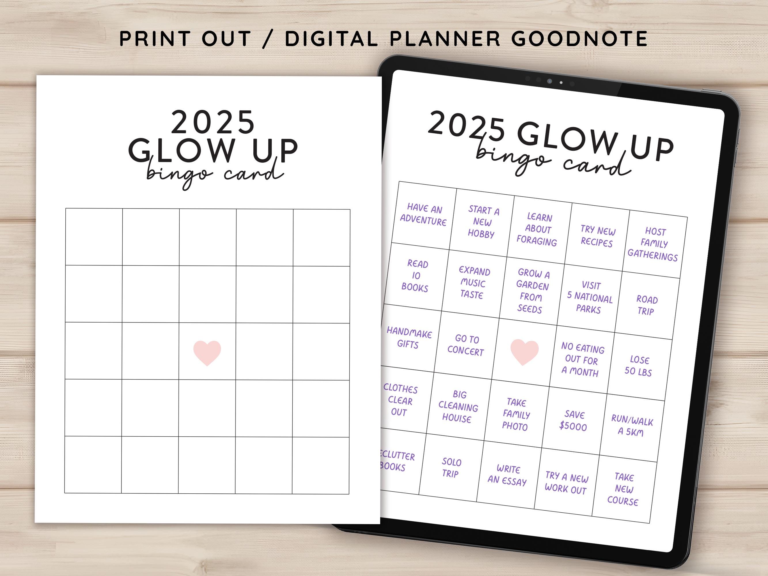 2025 Glow up Bingo Card Printable, 2025 Bingo Card, New Year's ...