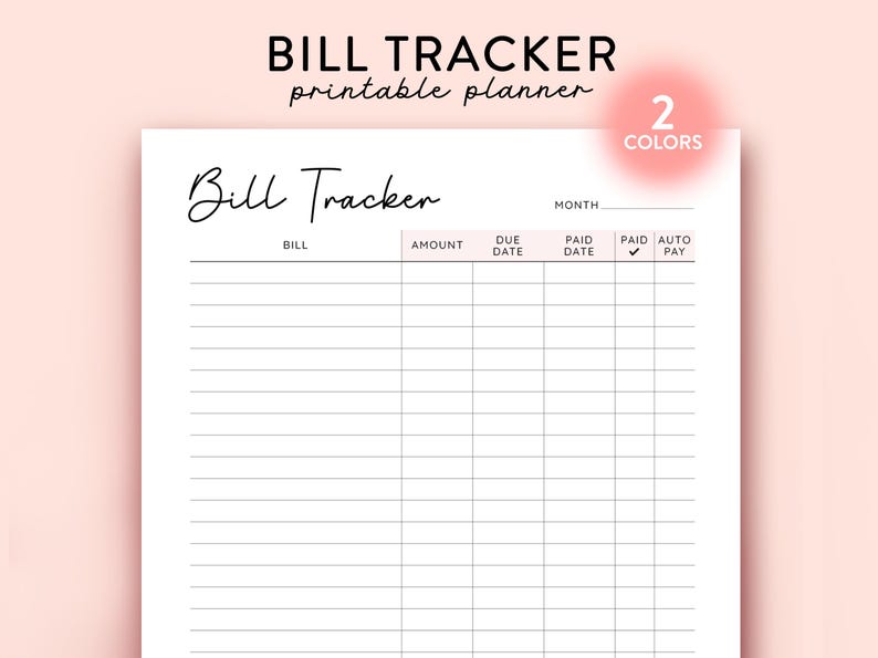 Monthly Bill Payment Tracker Printable, Financial Planner Printable ...