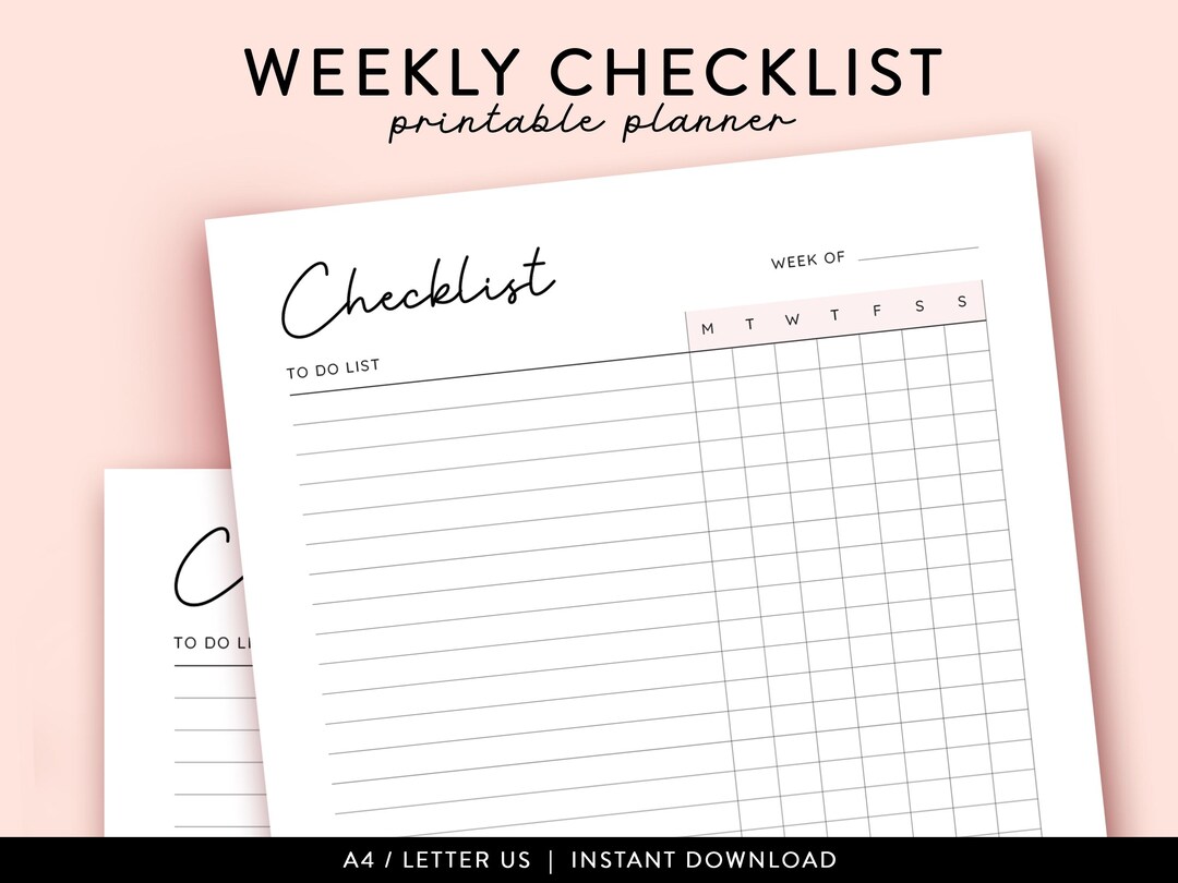 Weekly Checklist Printable, Weekly to Do List Template, Task List ...