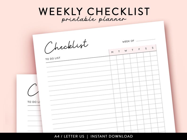 Weekly Checklist Printable, Weekly to Do List Template, Task List ...