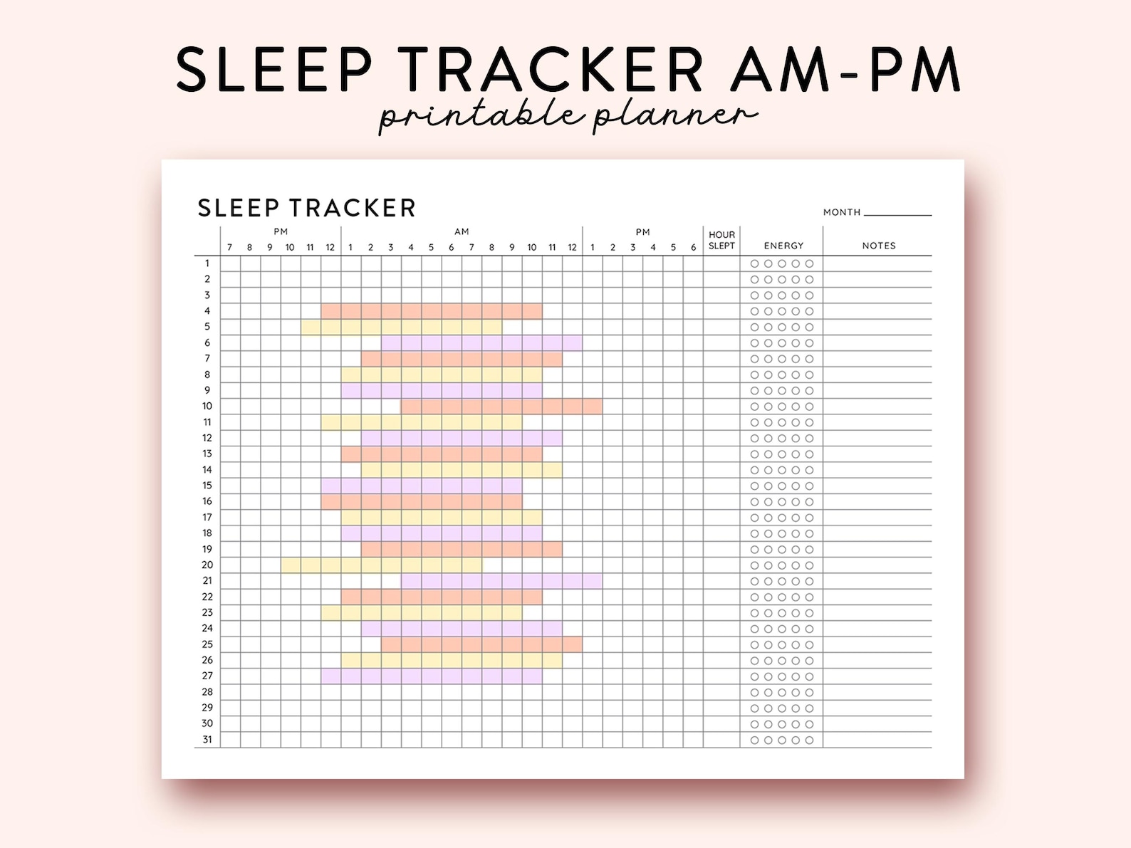 Sleep Tracker Printable, Monthly Sleep Tracker Planner Printable PDF ...