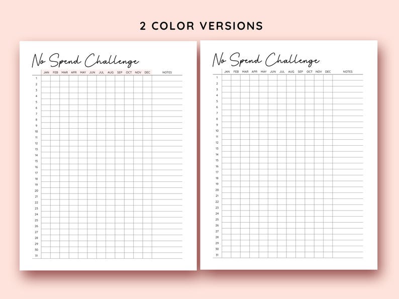 No Spending Tracker Printable, 30 Day No Spend Challenge Printable No ...