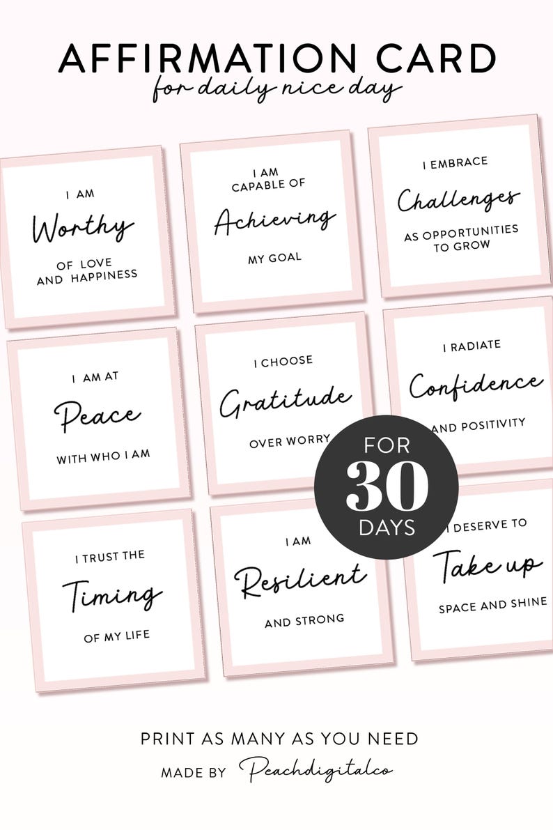 30 Days Affirmation Cards Printable, Vision Board Printables ...