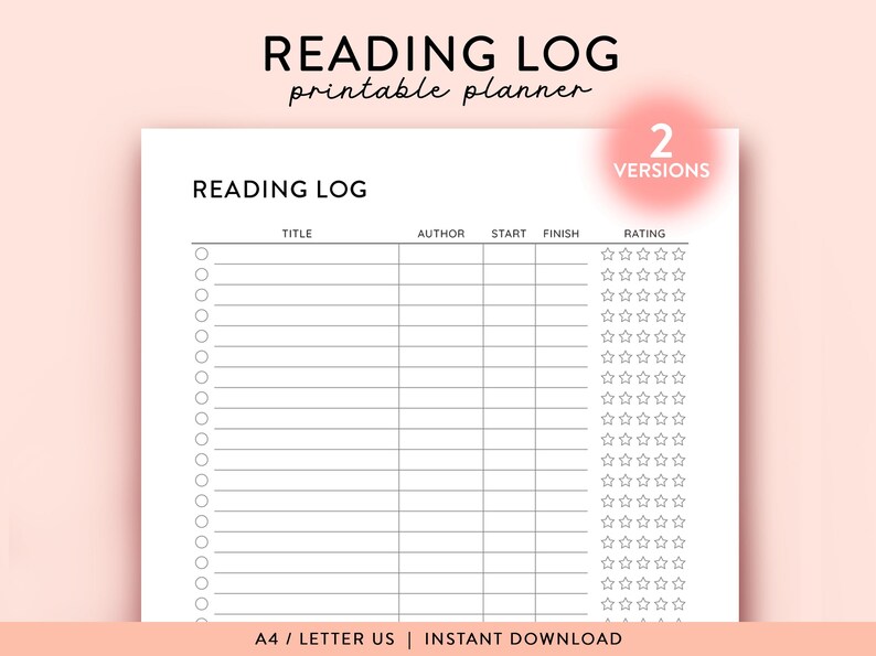 Reading Log Printable, Reading Tracker Printable, Reading Minutes ...