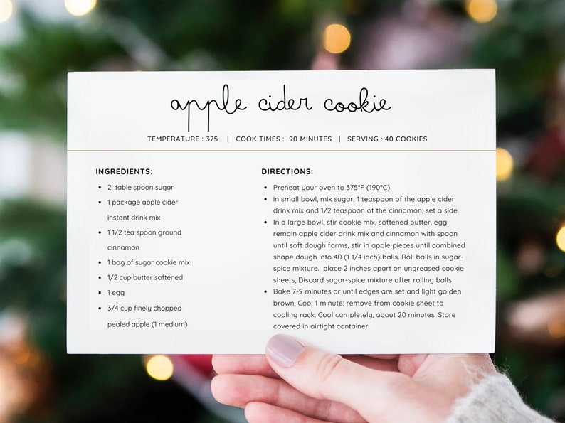 Editable Recipe Card Template Canva, Printable Recipe Card Canva ...