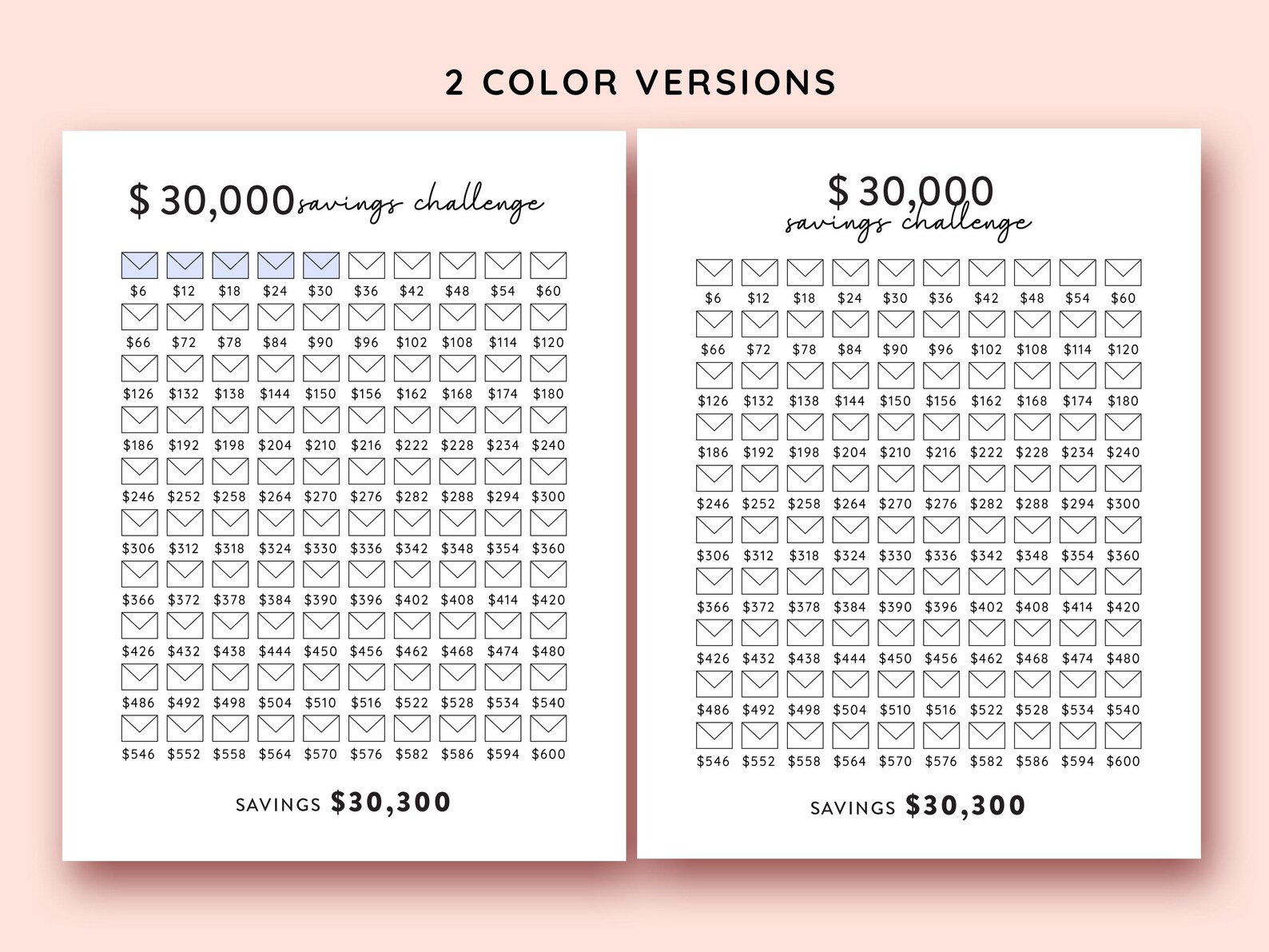 30000 Savings Challenge Printable, 30K Savings Challenge, 100 Envelope ...