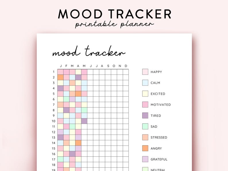 Mood Tracker Journal Printable, Mood Tracker Printable, A Year in Dots ...