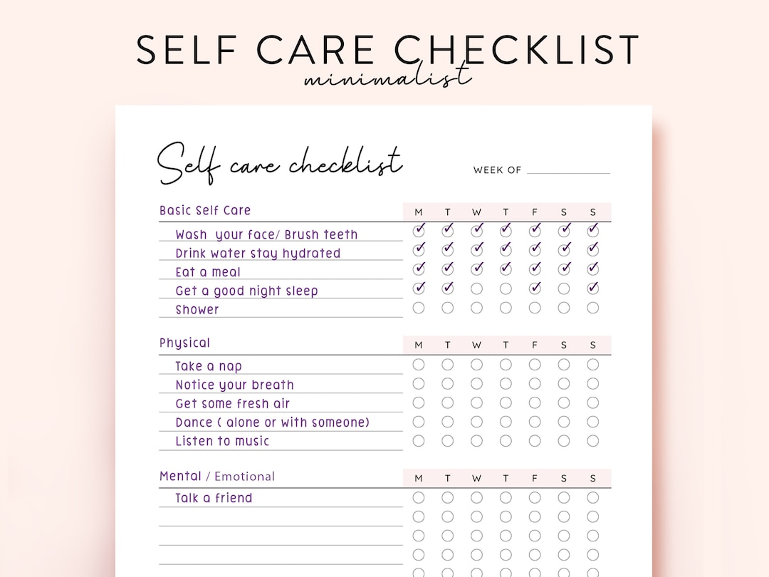 Self Care Checklist Printable Selfcare Checklist Printable Selfcare ...