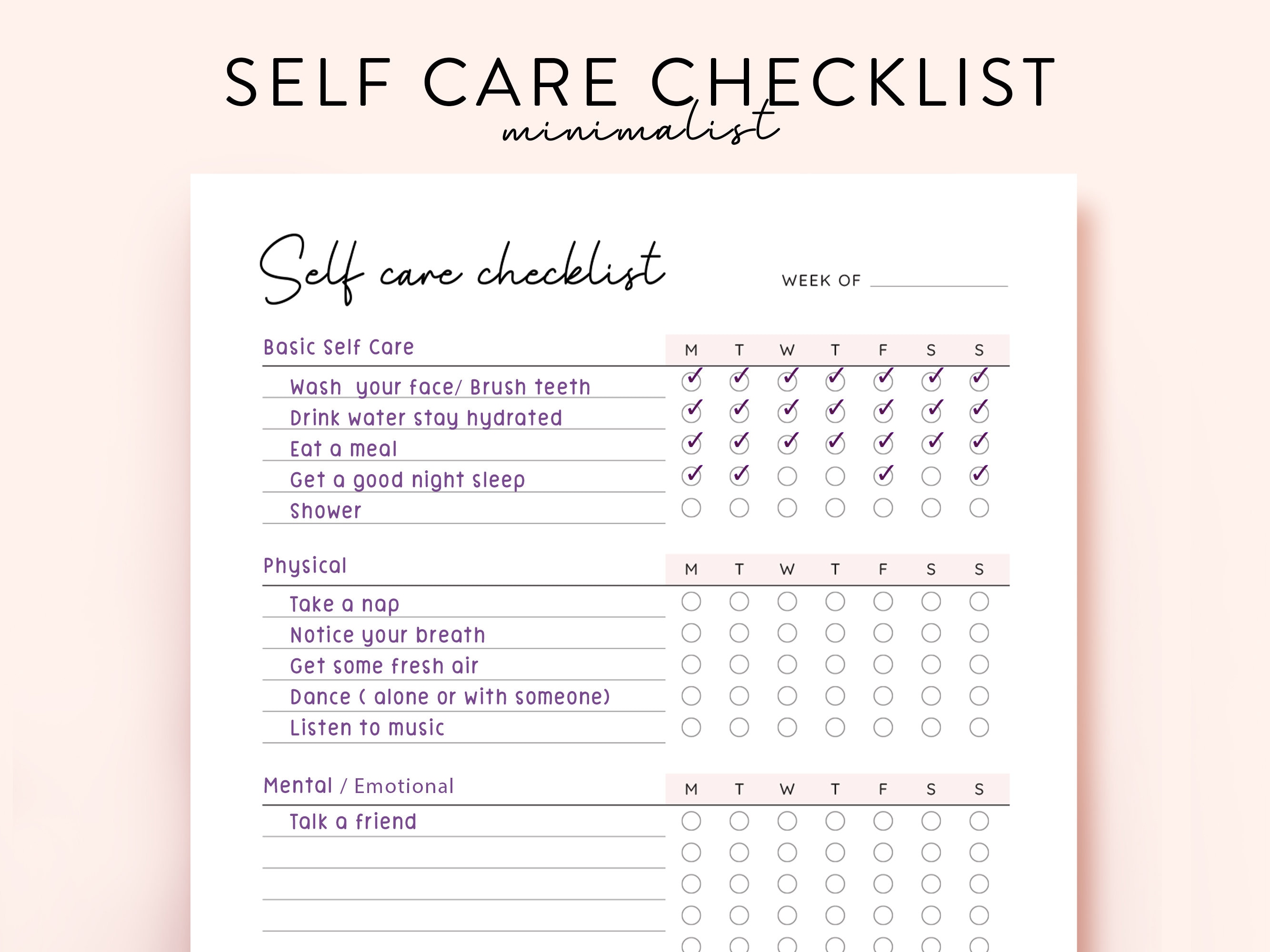Self Care Checklist Printable Selfcare Checklist Printable Selfcare ...