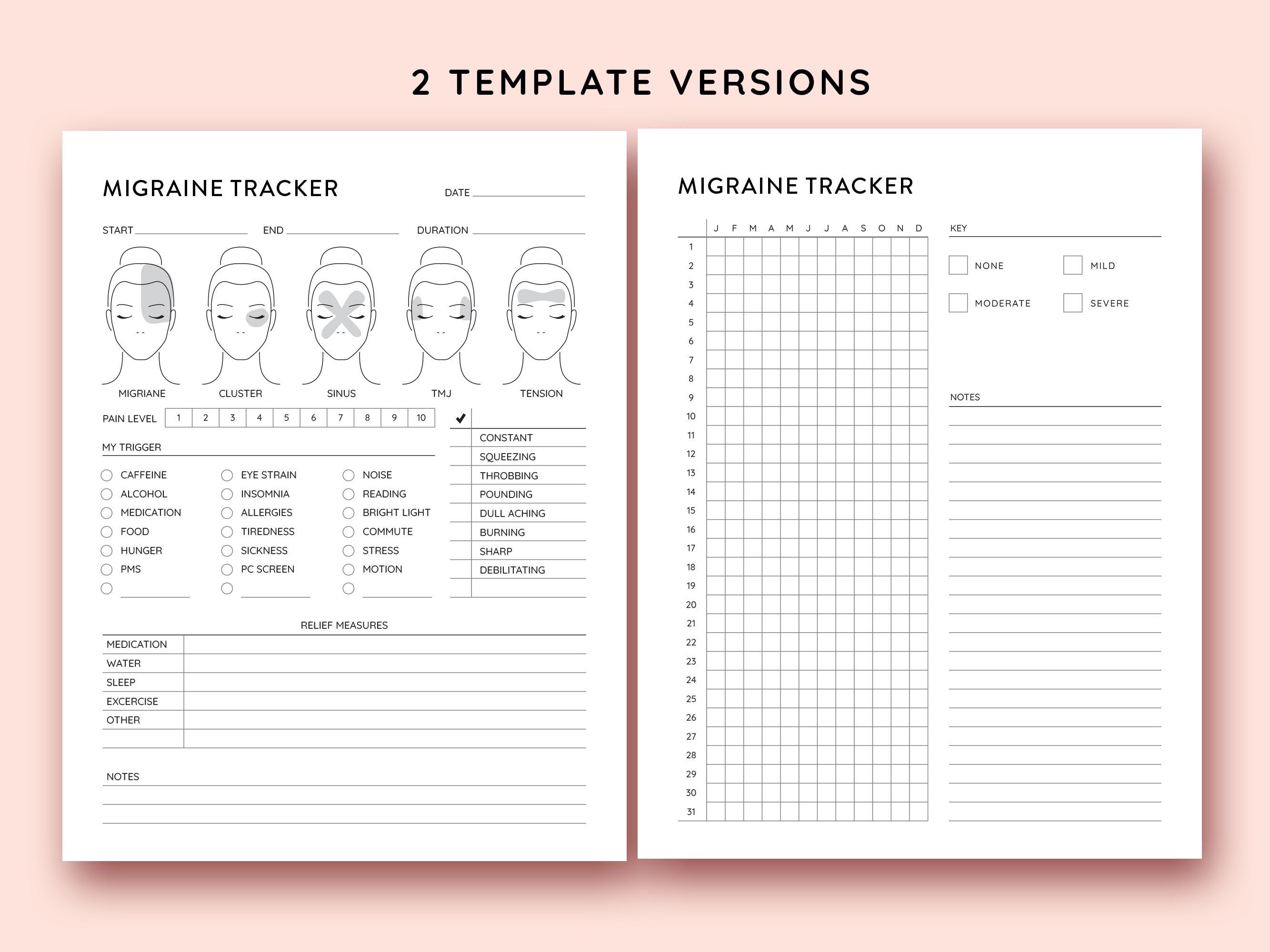 Migraine Tracker Printable, Headache Template, Migraine Track Headache ...