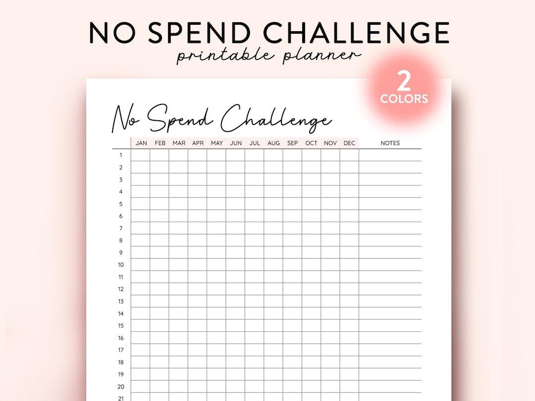 No Spending Tracker Printable, 30 Day No Spend Challenge Printable No ...