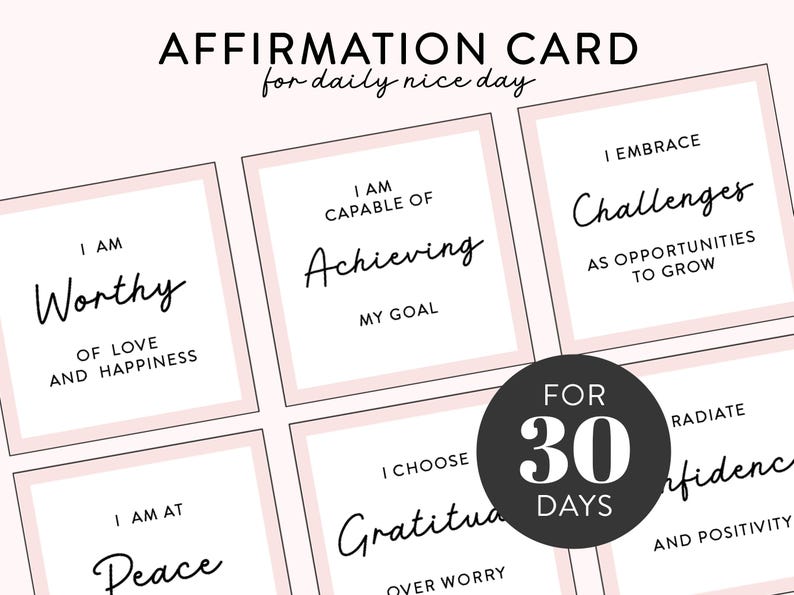 30 Days Affirmation Cards Printable, Vision Board Printables Affirmation Cards Digital ...