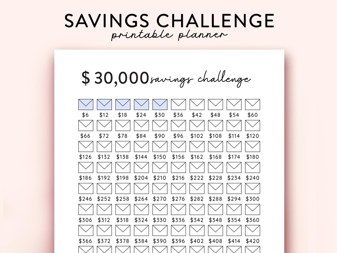 30000 Savings Challenge Printable, 30K Savings Challenge, 100 Envelope ...