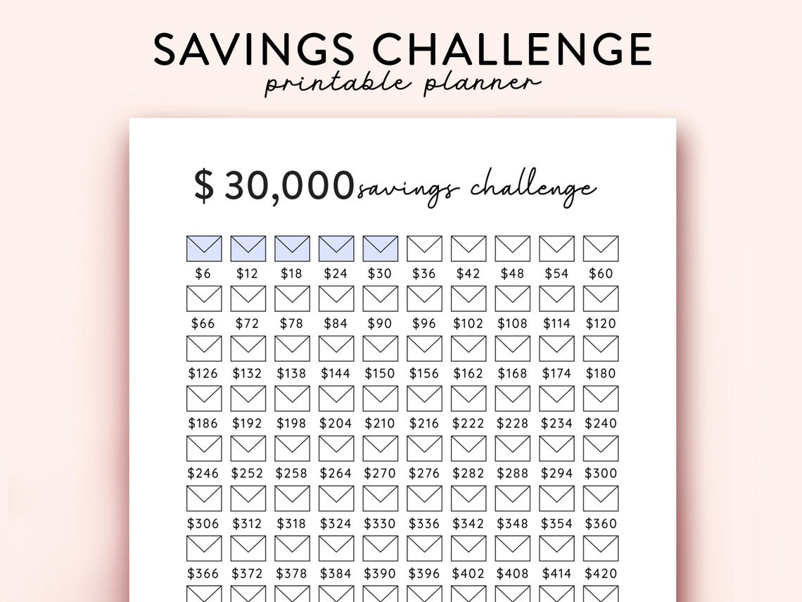 30000 Savings Challenge Printable, 30K Savings Challenge, 100 Envelope ...
