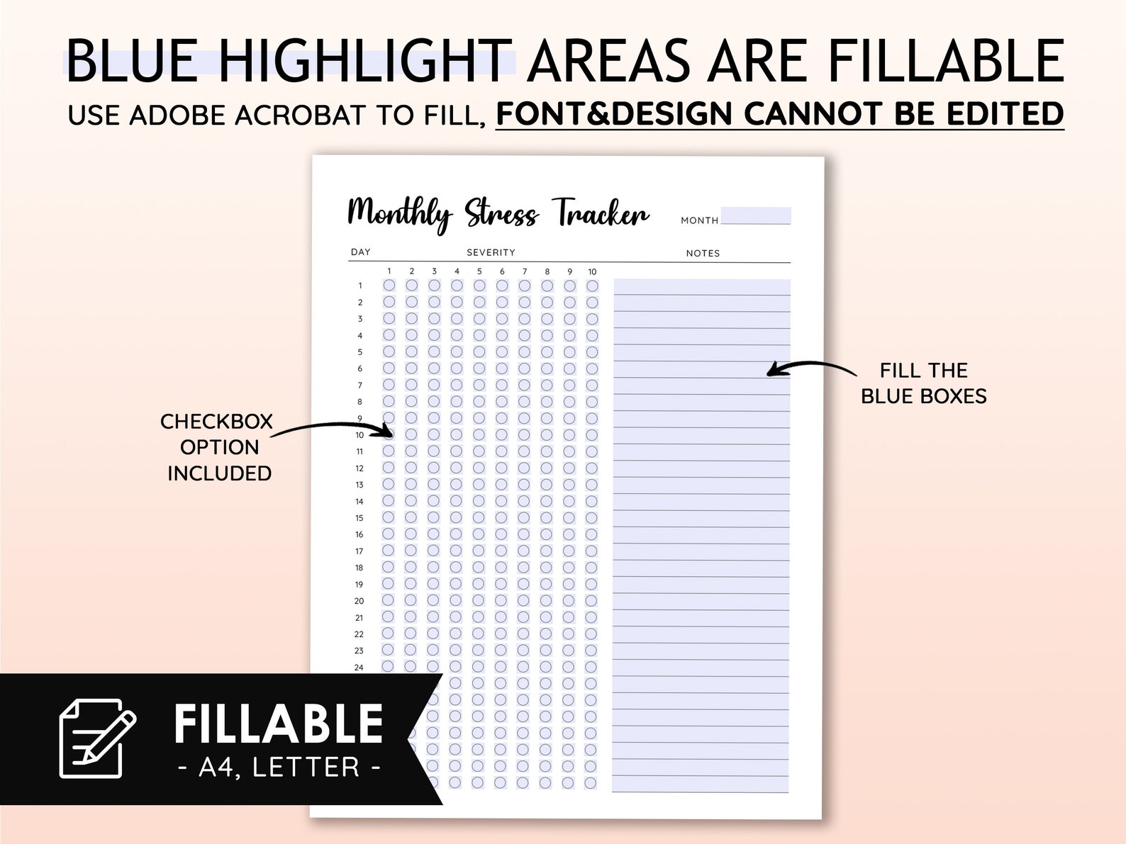 Minimalist Stress Tracker Printable, Daily Stress Level Stress Log ...