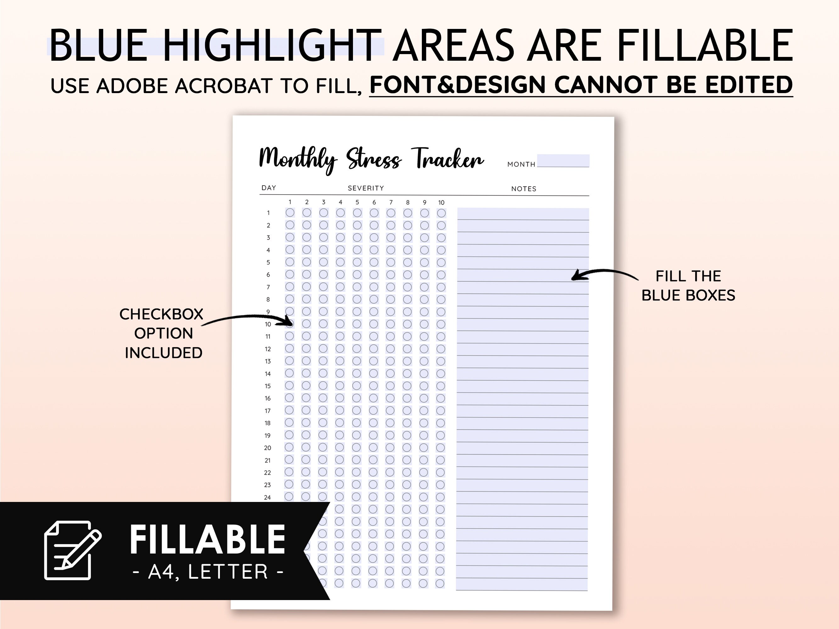 Minimalist Stress Tracker Printable, Daily Stress Level Stress Log ...