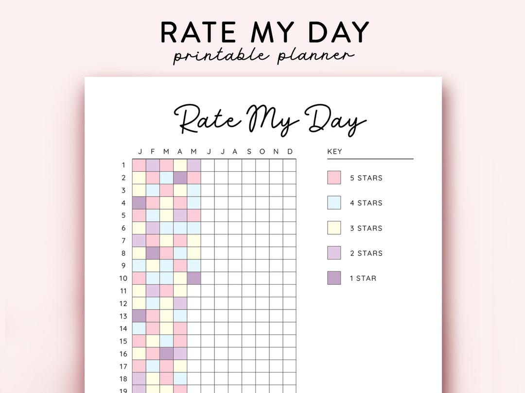 Rate My Day Printable, Rate My Day Journal, Year in Pixels Printable ...