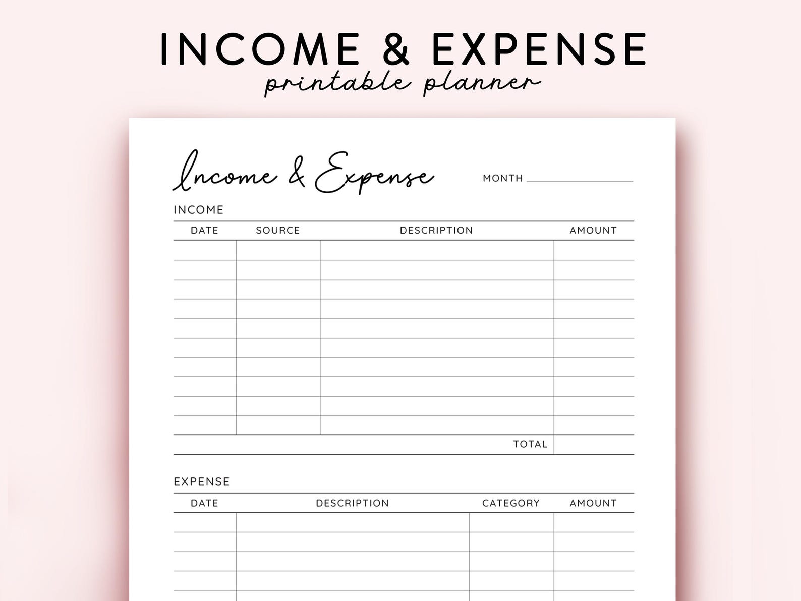 Income & Expense Tracker Printable, Income Tracker Printable, Monthly ...