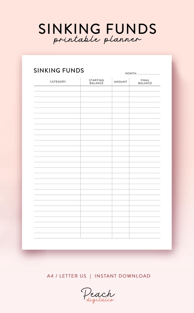 Sinking Funds Tracker Printable Sinking Funds Tracker Sheet, Sink Funds ...