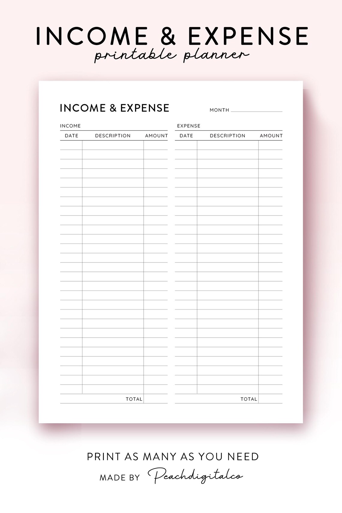 Income & Expense Tracker Printable, Income Tracker Printable, Monthly ...