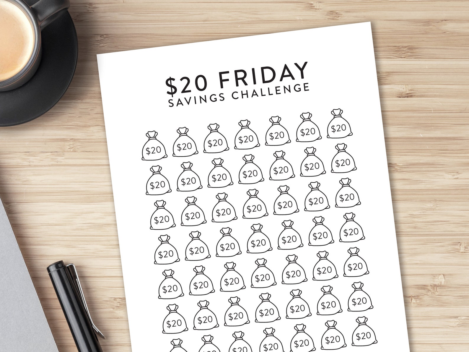 20 Dollar Friday Savings Challenge Printable, Save 1000 Challenge ...