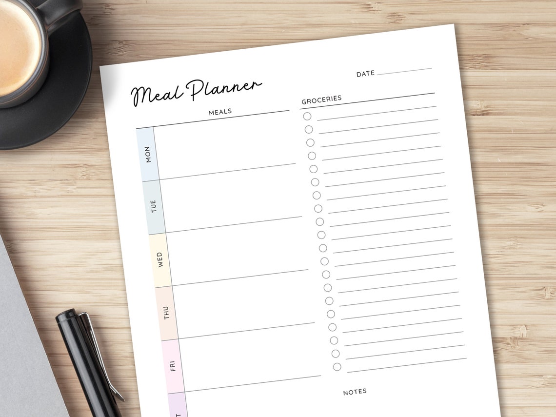 Minimalist Digital Weekly Meal Planner and Grocery List Template ...