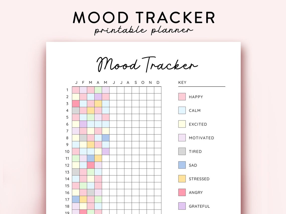 Mood Tracker Journal Printable, Mood Tracker Printable, A Year in Dots ...