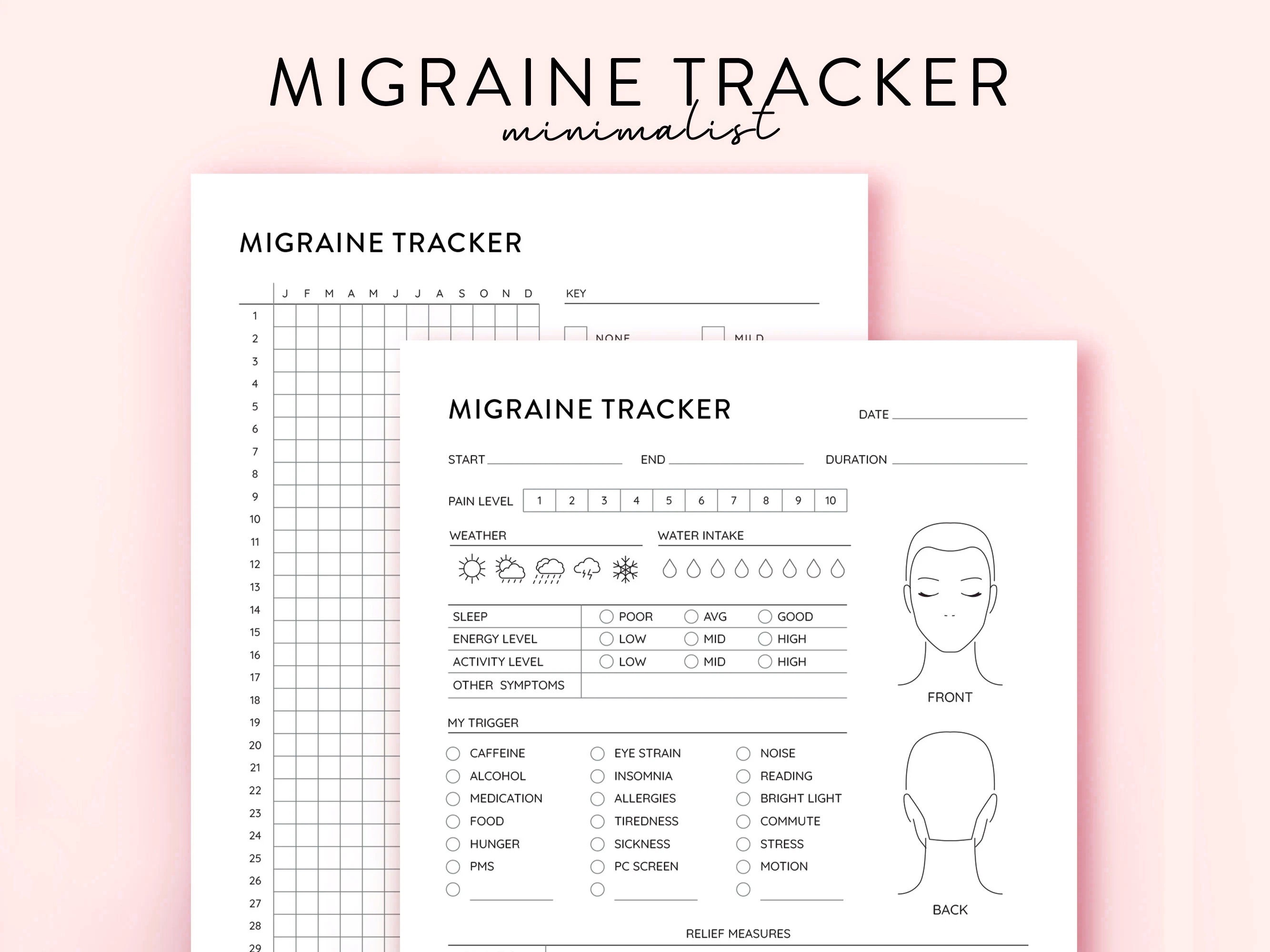 Migraine Tracker Printable, Headache Template, Migraine Track Headache ...