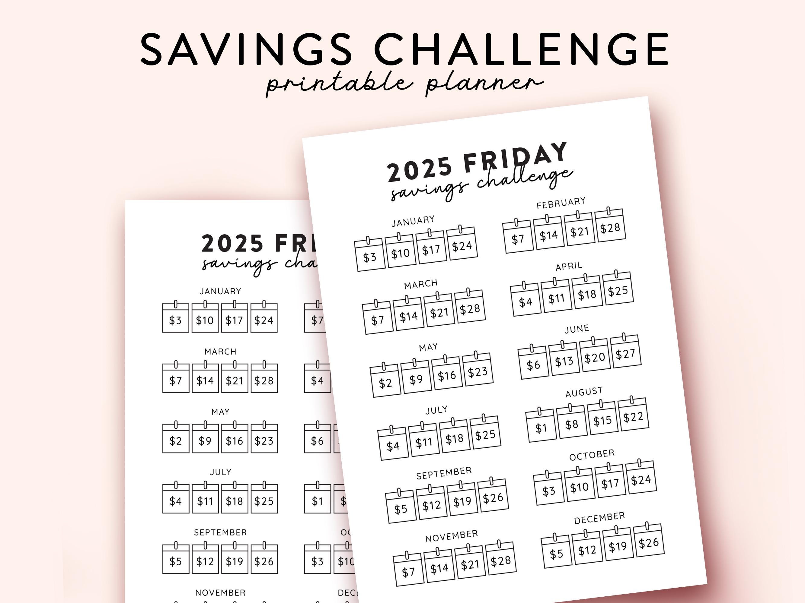 2025 Friday Savings Challenge Printable, Save 800 Challenge Monthly Low ...