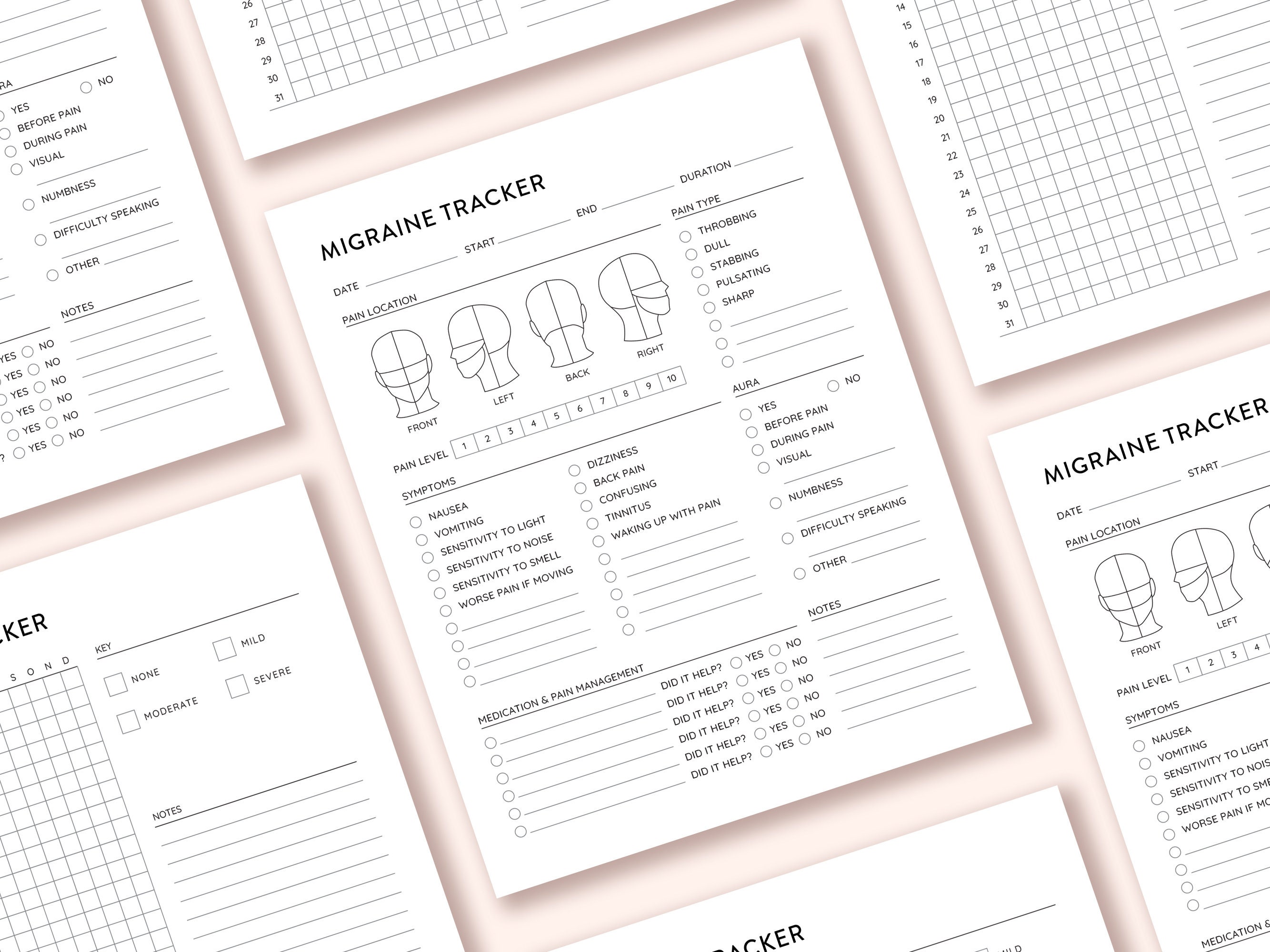 Migraine Tracker Printable, Headache Template, Migraine Track Headache ...