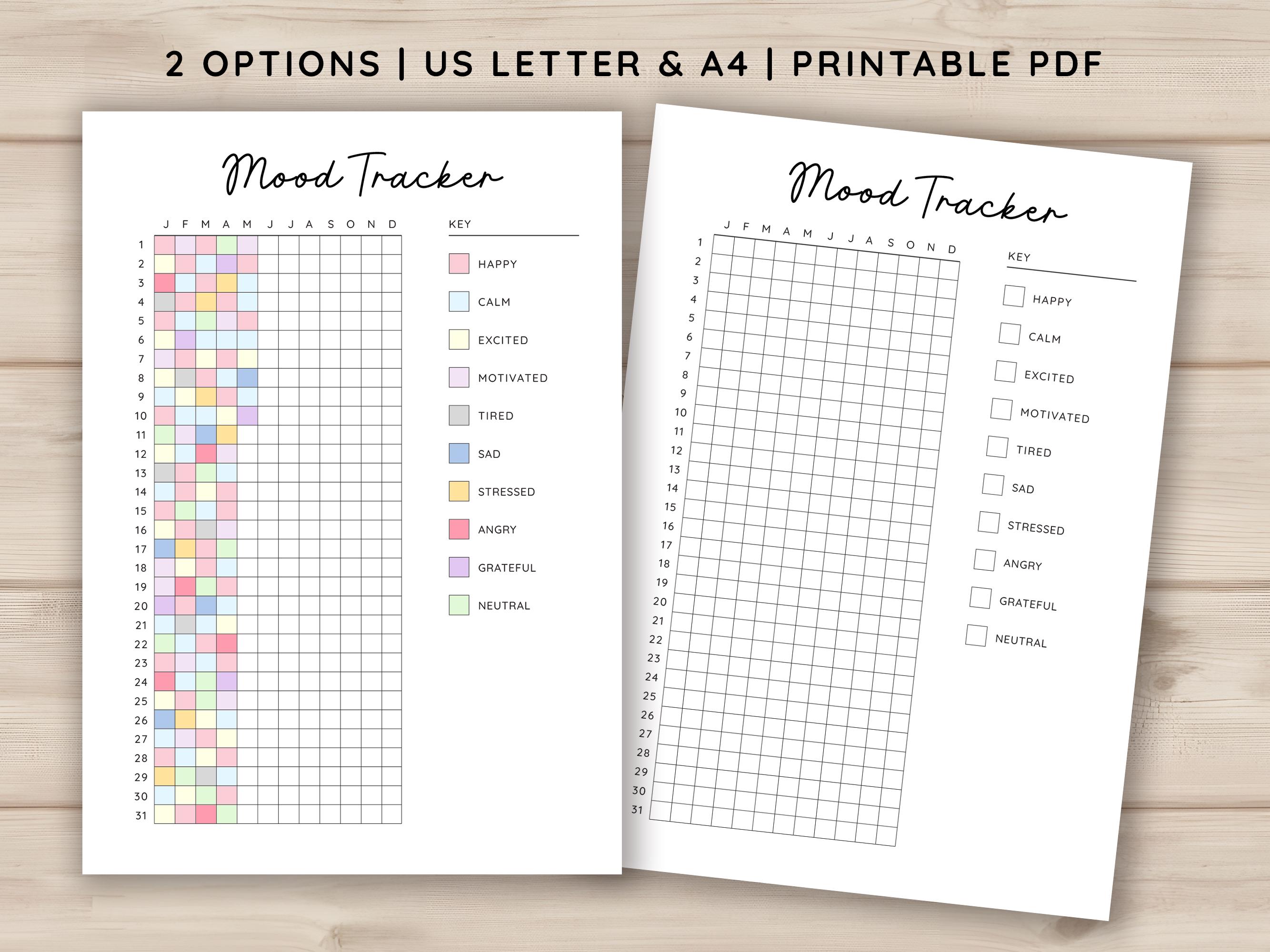 Mood Tracker Journal Printable, Mood Tracker Printable, A Year in Dots ...
