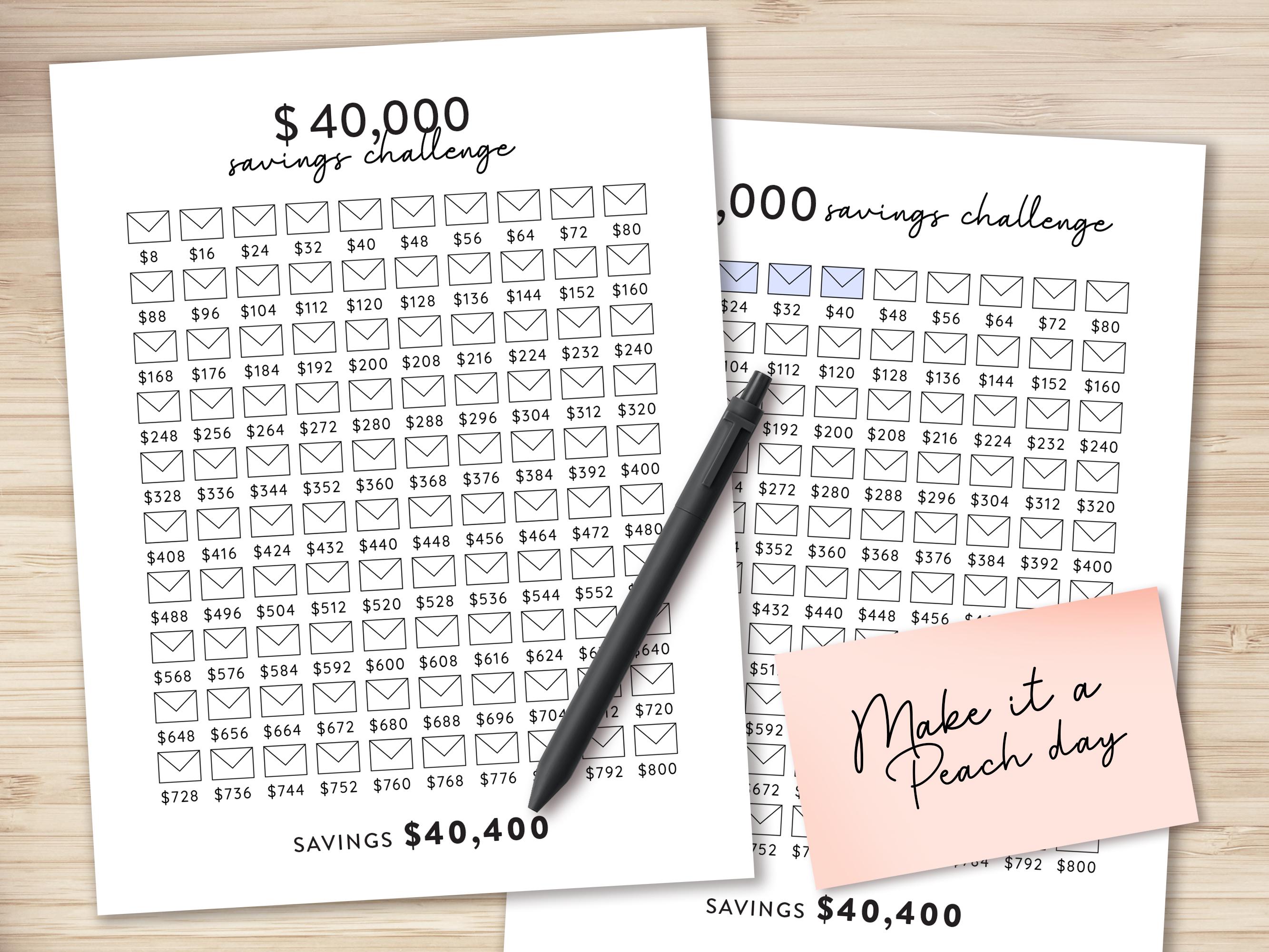 40000 Savings Challenge Printable, 40K Savings Challenge, 100 Envelope ...