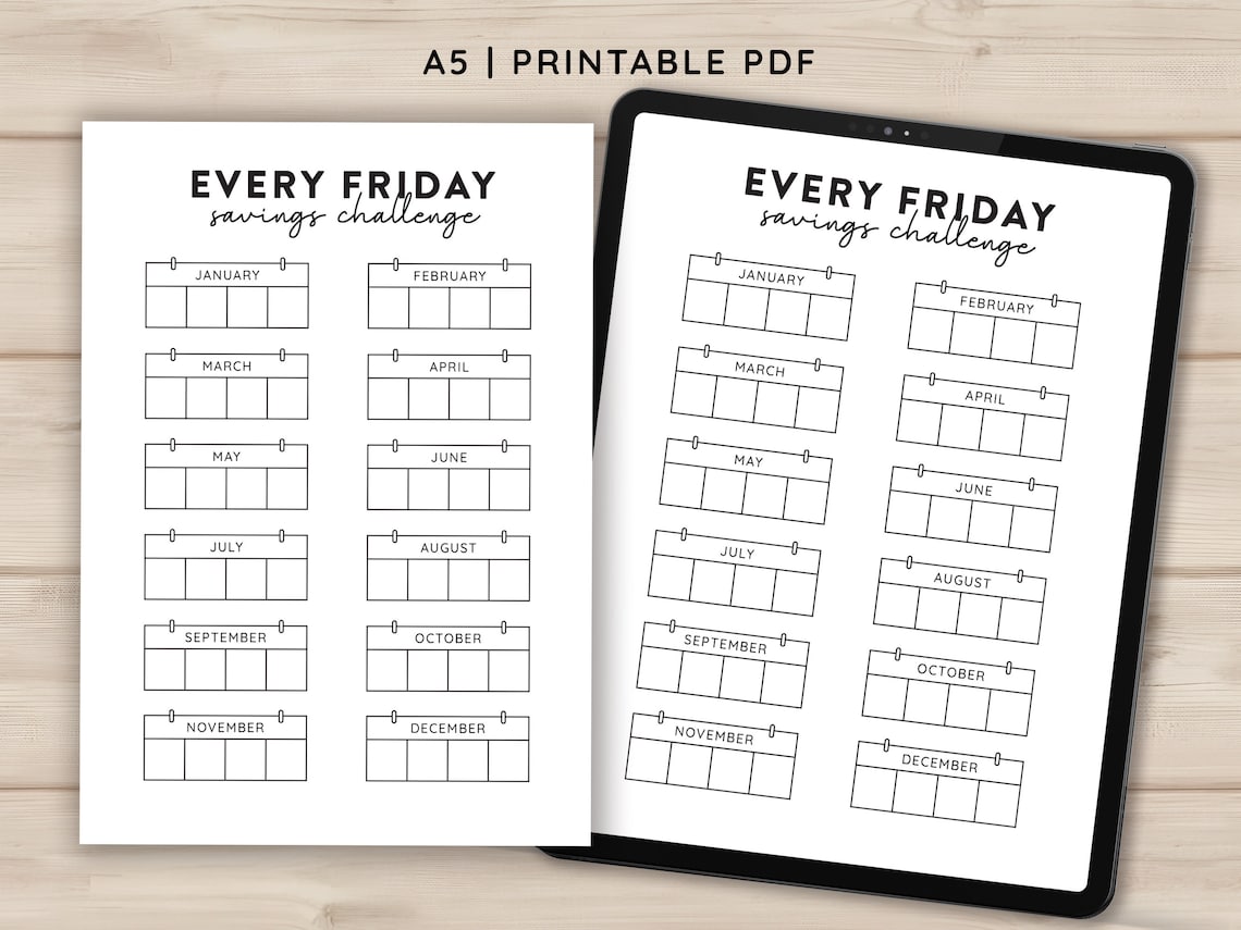 2025 Friday Savings Challenge Printable, Blank Every Friday Savings ...