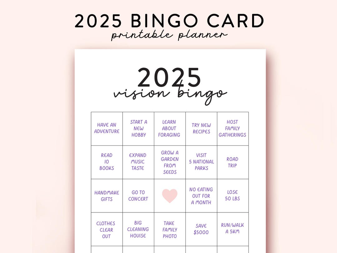 2025 Vision Bingo Card, 2025 Glow up Bingo Printable, New Year's ...