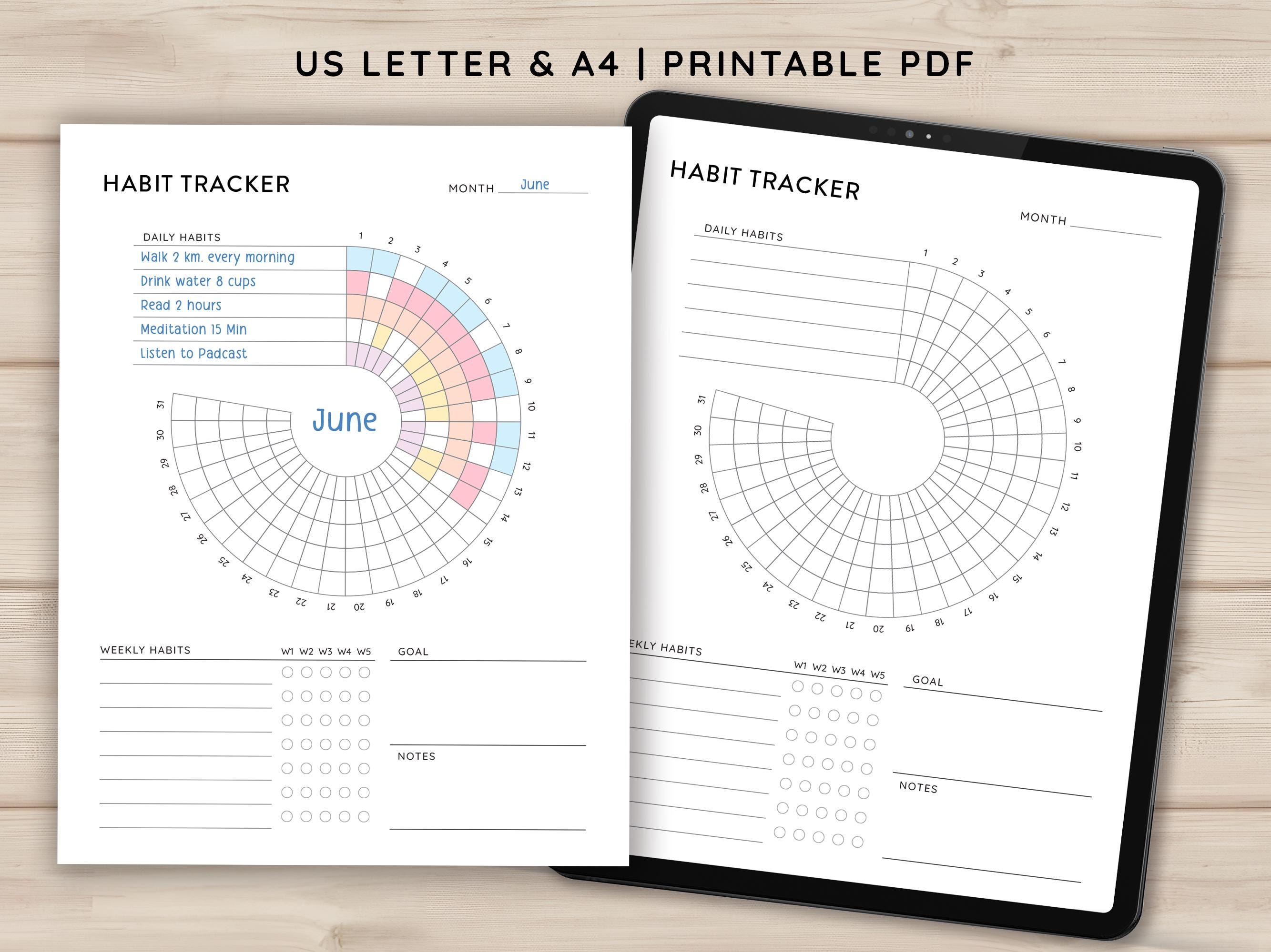 Circle Habit Tracker Printable, 30 Days Habit Tracker, Routine Tracker ...