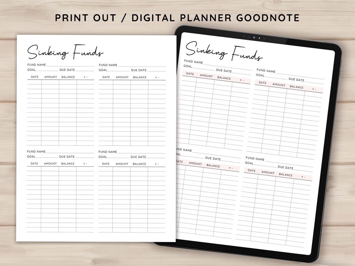 Sinking Funds Tracker Printable Sinking Funds Tracker Sheet Sink Funds ...