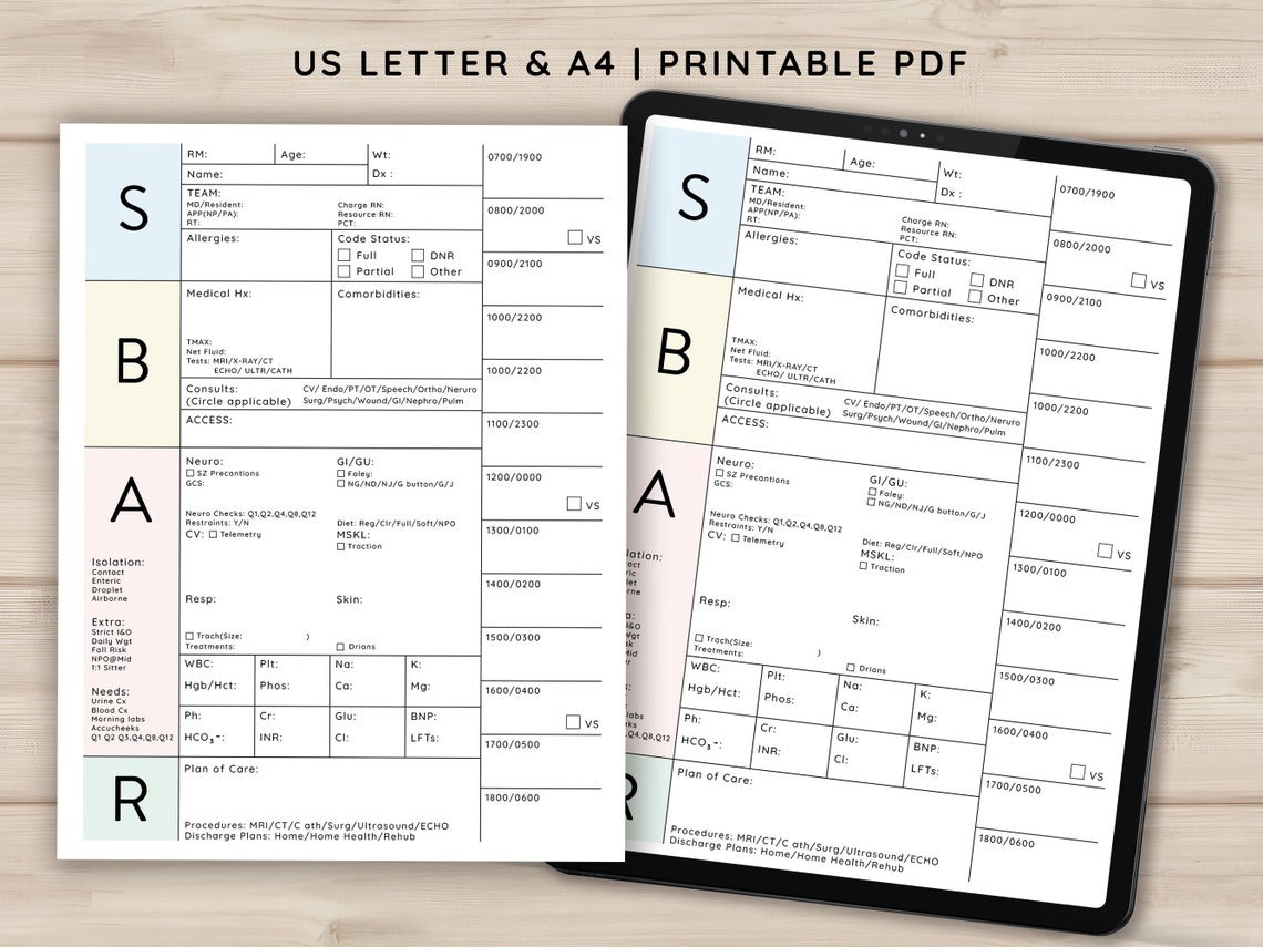 SBAR Nursing Report Sheet, Nurse Brain Sbar Report Sheet ICU Report ...