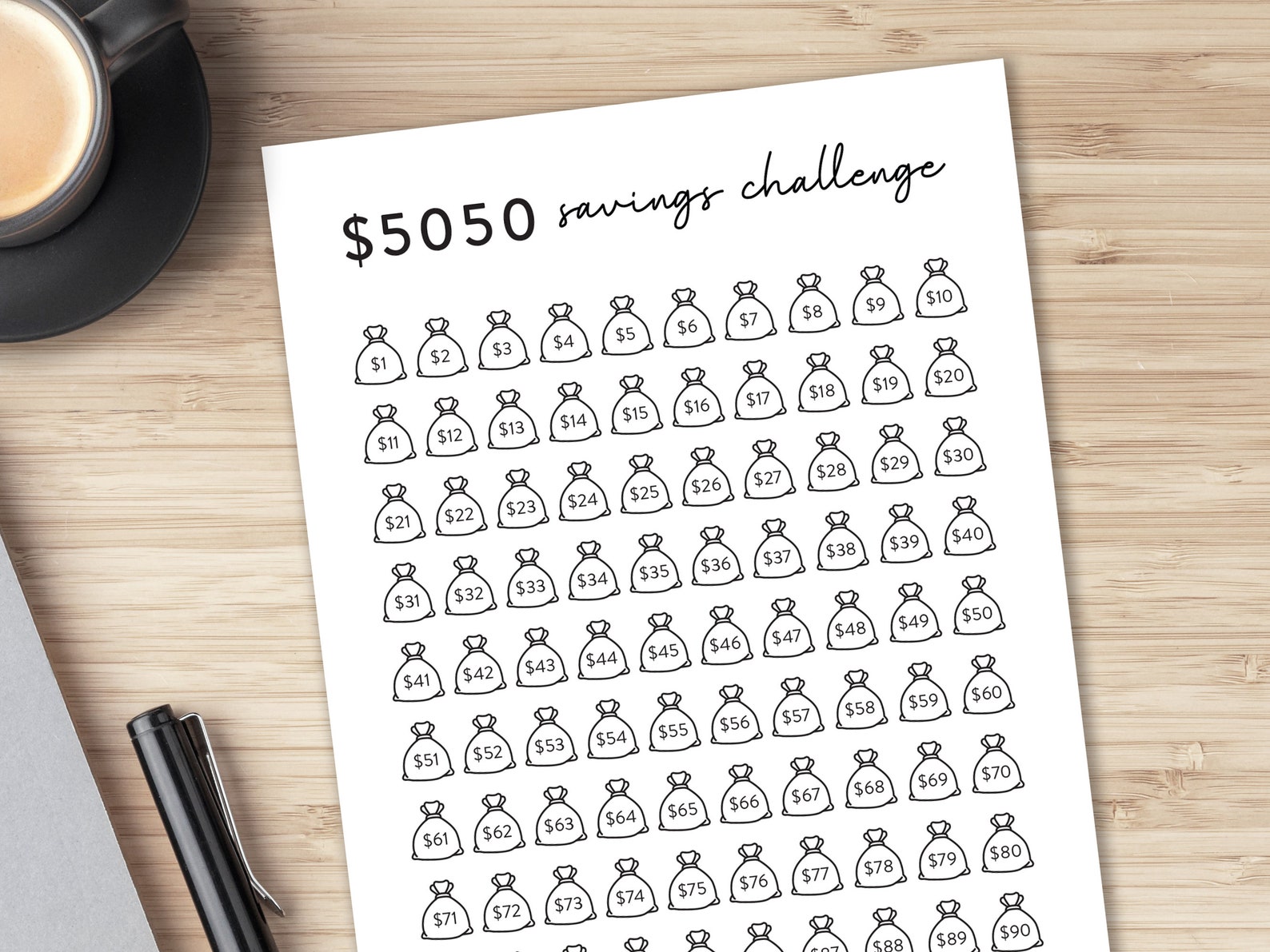 5050 Savings Challenge Printable, 100 Envelope Challenge Printable ...