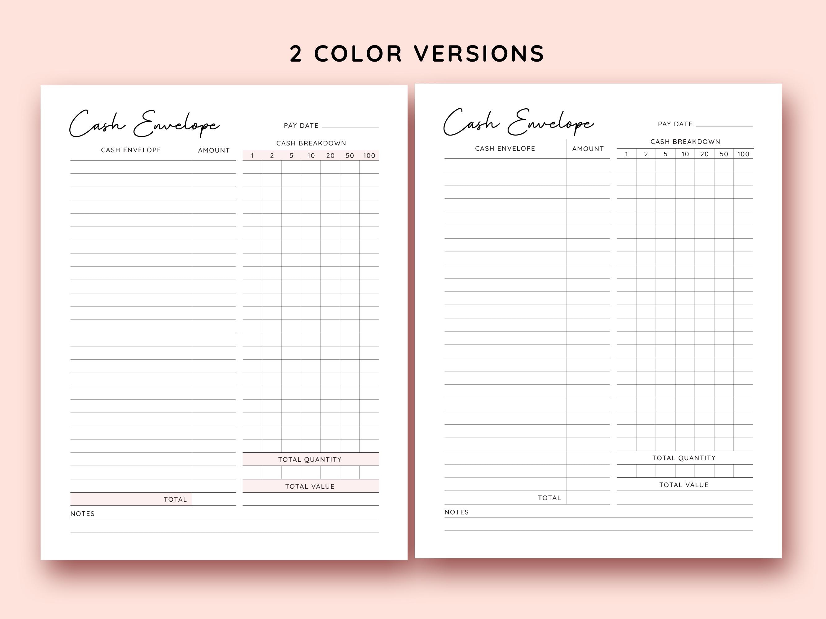 Cash Envelope Breakdown, Cash Breakdown Sheet, Budget Breakdown ...