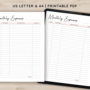 Monthly Expense Log Printable Expenses Tracker iPad Digital Spending ...
